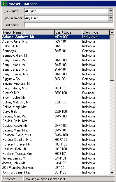 Screenshot of the Client List