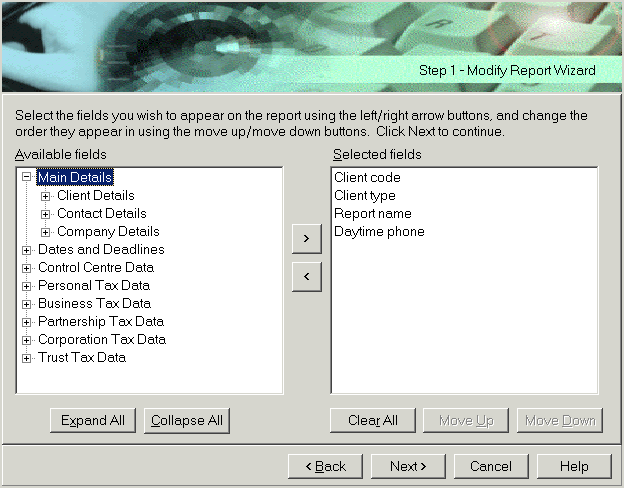 Screenshot - Modify Report Wizard Step 1