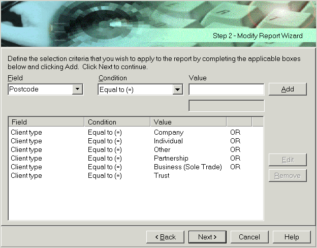 Screenshot - Modify Report Wizard Step 2