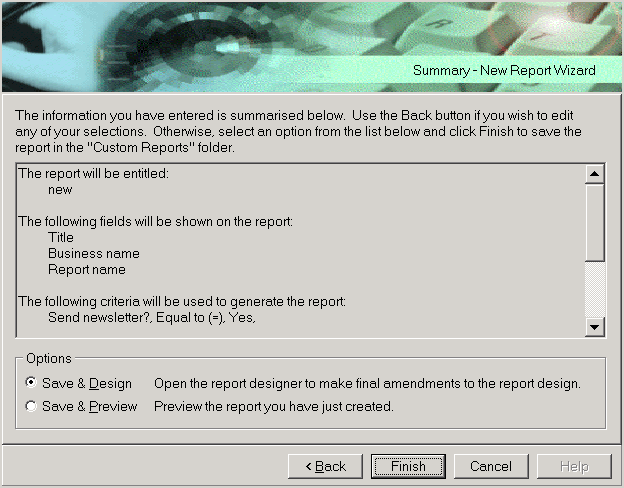 Screenshot - New Report Wizard Step 4